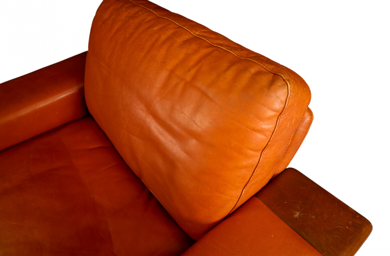 Asko - 1970s Asko of Finland orange leather armchair