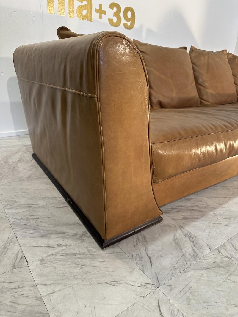 Baxter Wood - Mid Century Baxter Italian Leather Sofa 1950s