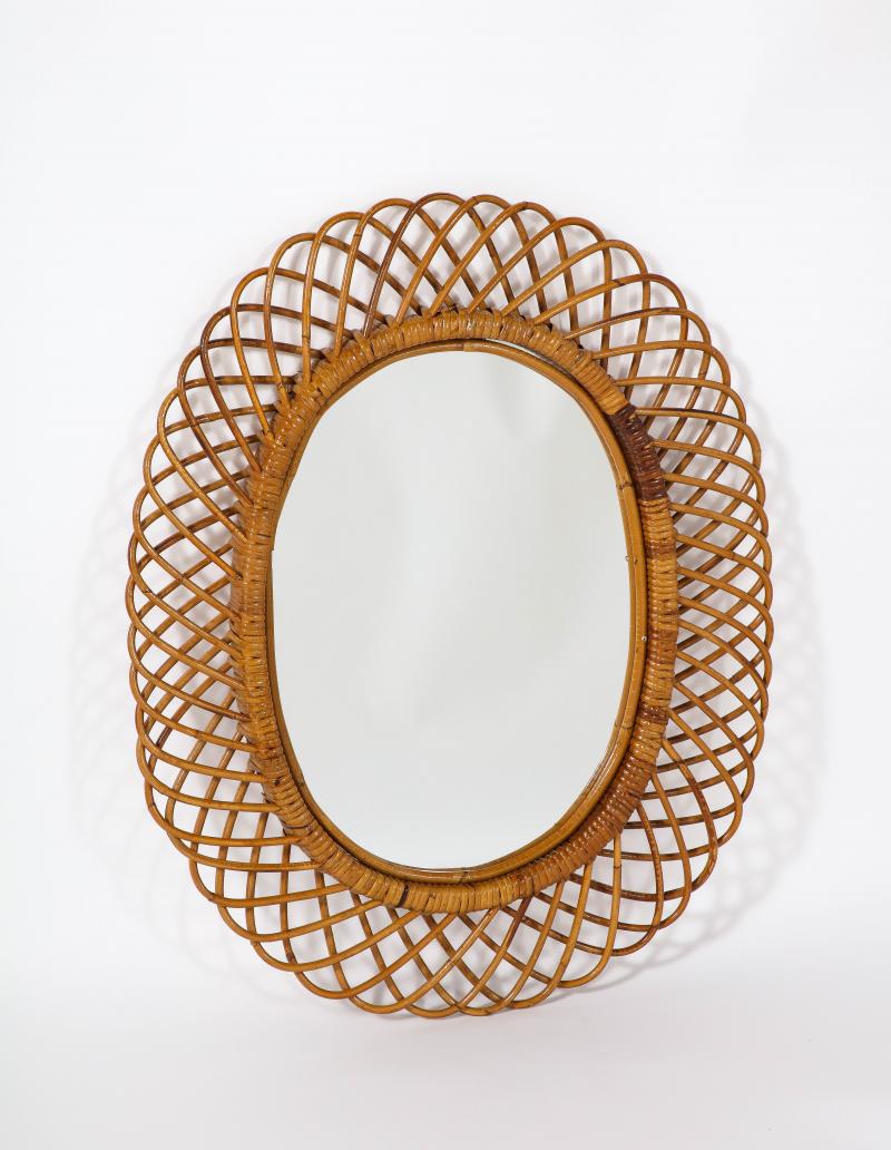 Bonacina - Italian Bonacina Bamboo Oval Mirror, circa 1950