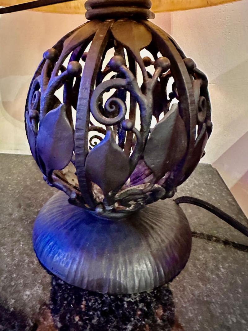 Daum / Daum Nancy - Daum Nancy Art Deco Globe Iron Table Lamp Circa 1925 signed L Katona