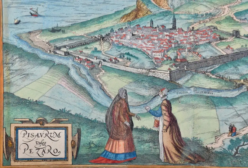 Franz Hogenberg - View of Pisaro, Italy: A 16th Century Hand-colored Map by Braun & Hogenberg