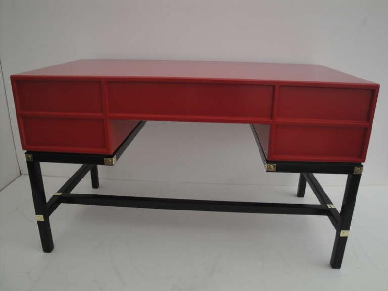 Henredon Furniture - Red Lacquered Campaign Desk by Henredon