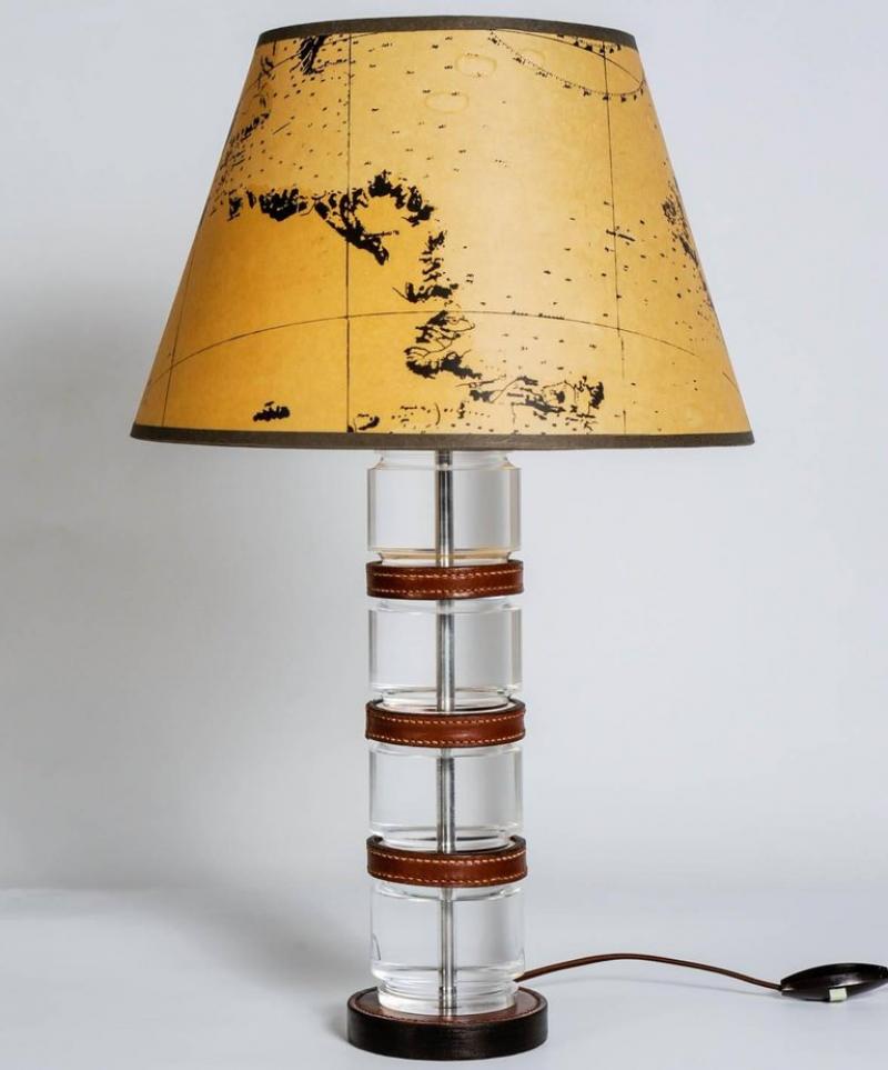 Hermès - Rare Pair of Hermes Lamps in lucite and stitched leather