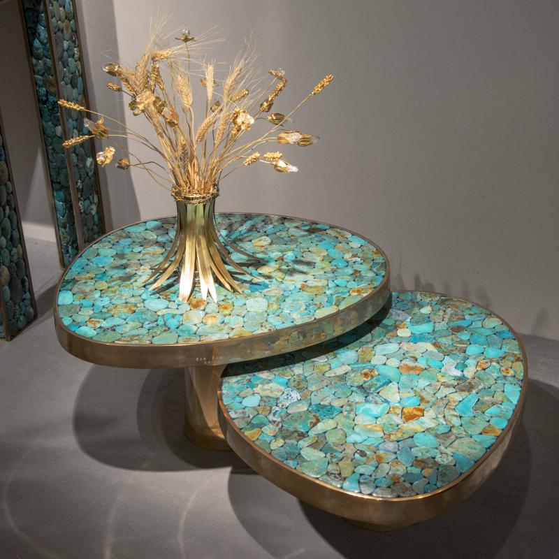 Kam Tin - Pair of Turquoise side tables