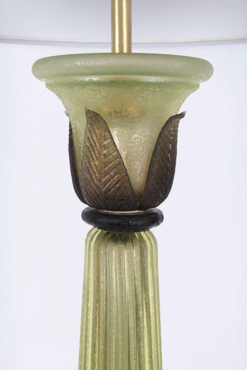 Marbro Lamp Company - Celery Green Scavo Murano Glass Lamps