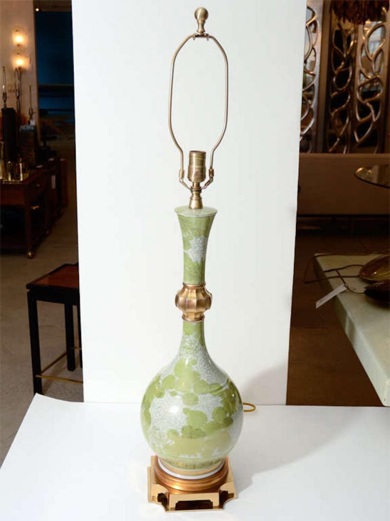 Marbro Lamp Company - Marbro Green and White Chrysanthemum Porcelain Lamps
