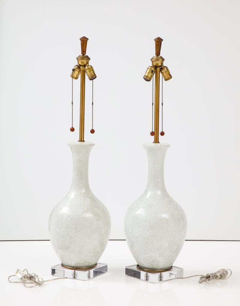 Marbro Lamp Company - Marbro White, Beige Chrysanthemum Porcelain Lamps