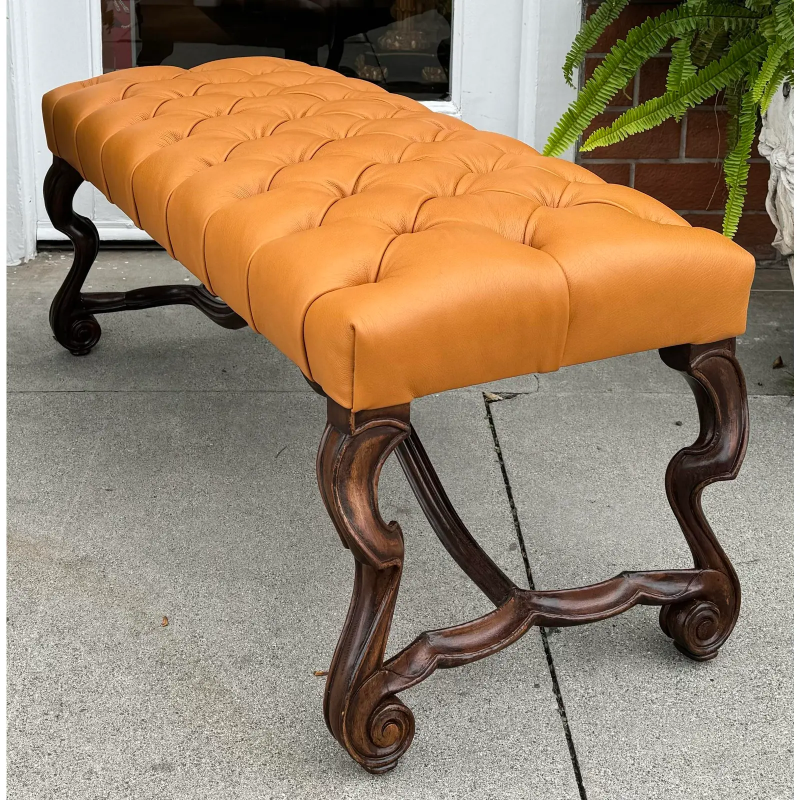Randy Esada Designs - Italian Carved Walnut Tufted Leather Bench by ...