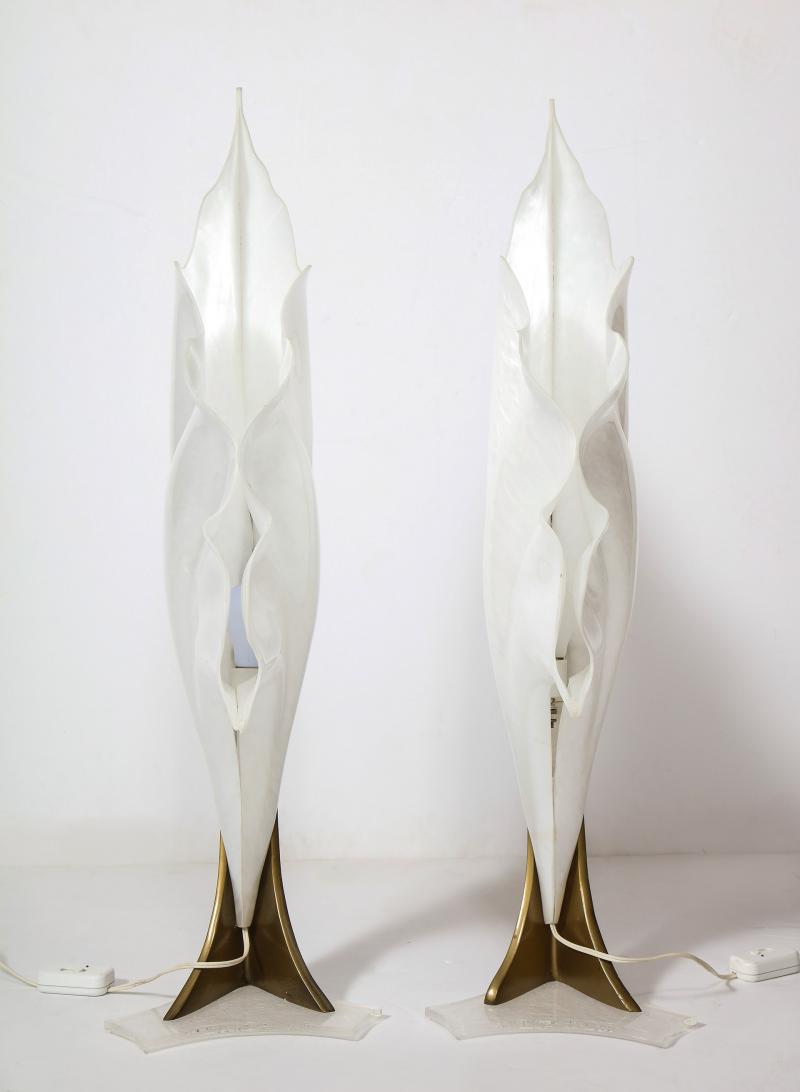 Roger Rougier - Pair of Monumental lily Form Lamps,