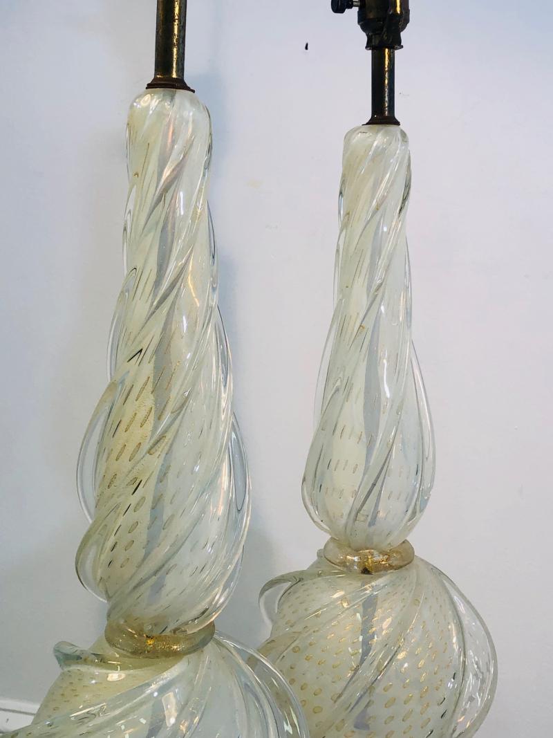 Seguso / Seguso Vetri d'Arte - Pair of Murano Lamps with Gold Flaked ...