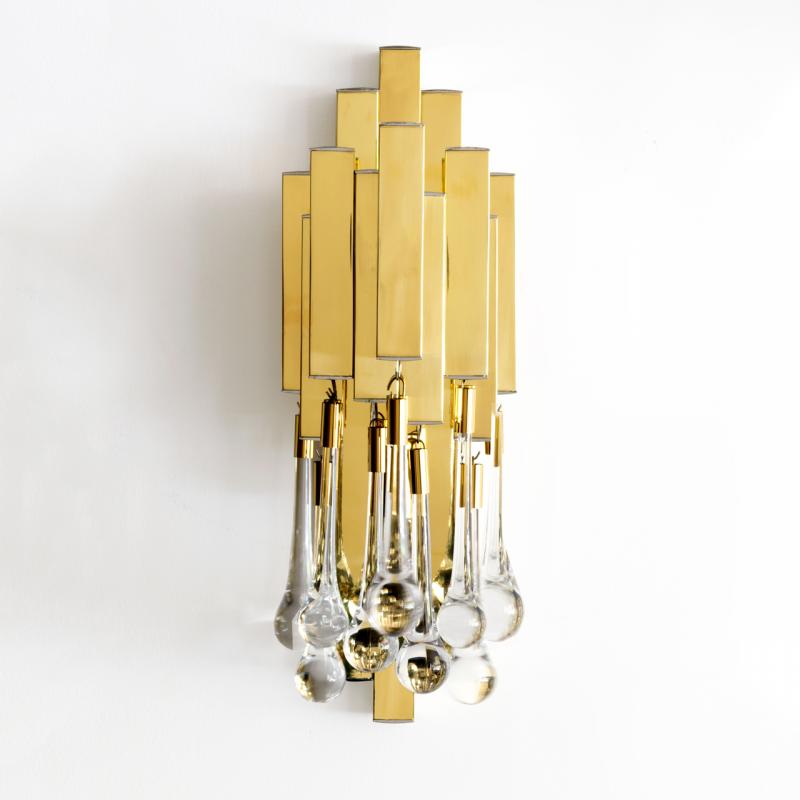 Lumica - Pair of Mid-Century Modern Brass & Crystal Sconces by Solaris ...