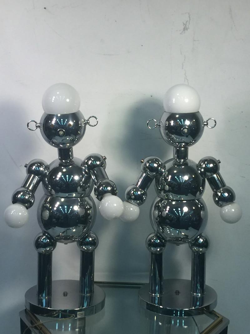 Torino Lamp Co. - GREAT PAIR OF MODERNIST CHROME ROBOT LAMPS BY TORINO