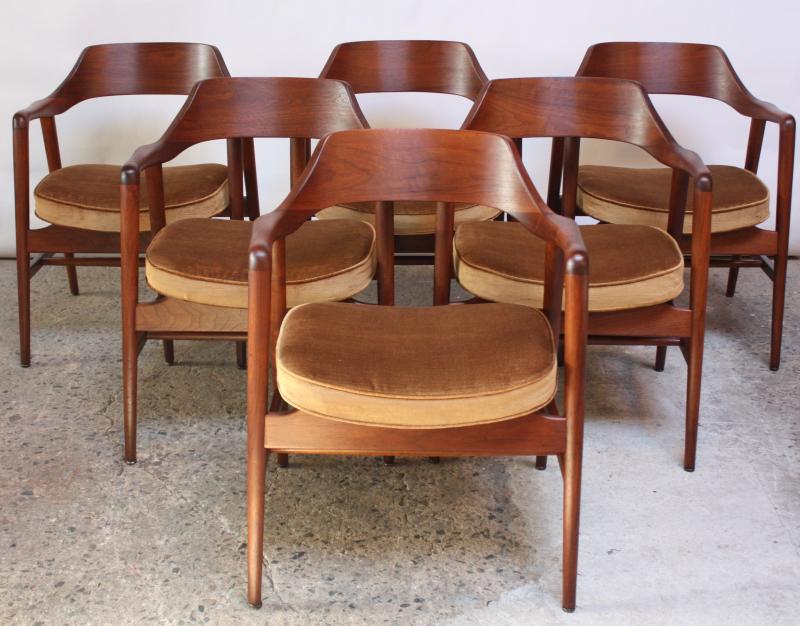 W H Gunlocke Chair Co - Set of Six W.H. Gunlocke Sculptural Walnut ...
