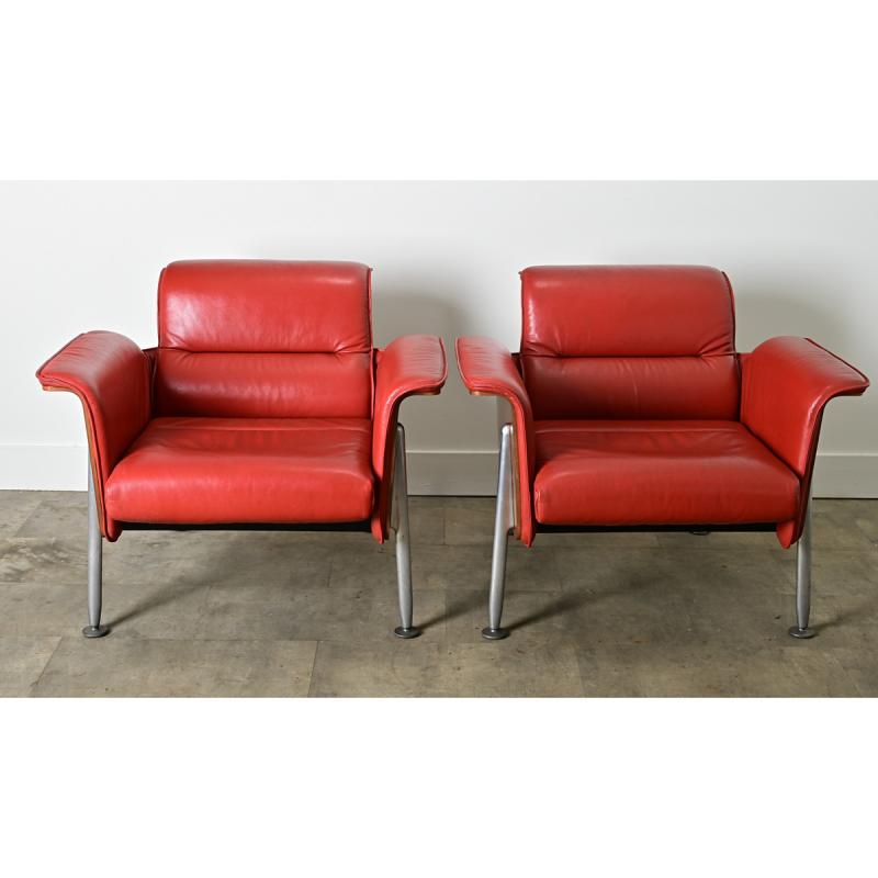 Wilkhahn - Pair of German Leather Armchairs & Ottoman by Wilkhahn