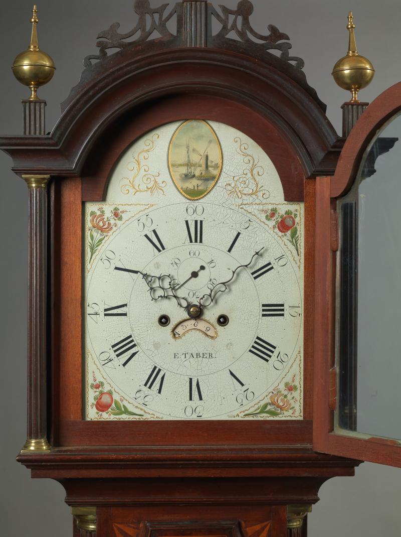 Elnathan Taber - Rare Federal Inlaid Tall Case Clock With Works By Elnathan Taber