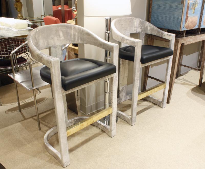 Karl Springer - Pair of Karl Springer Goatskin Onassis Bar Stools 1980s