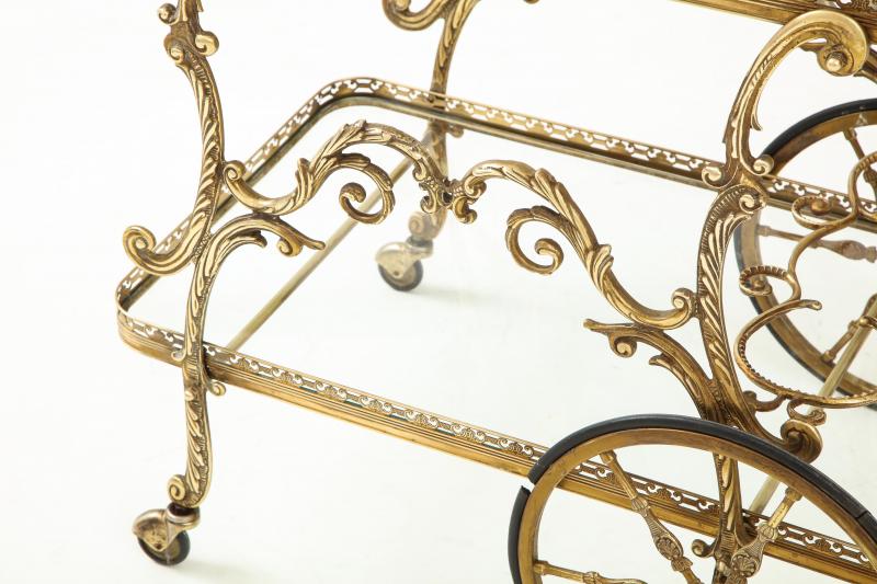1950's Baroque Style Brass Bar Cart
