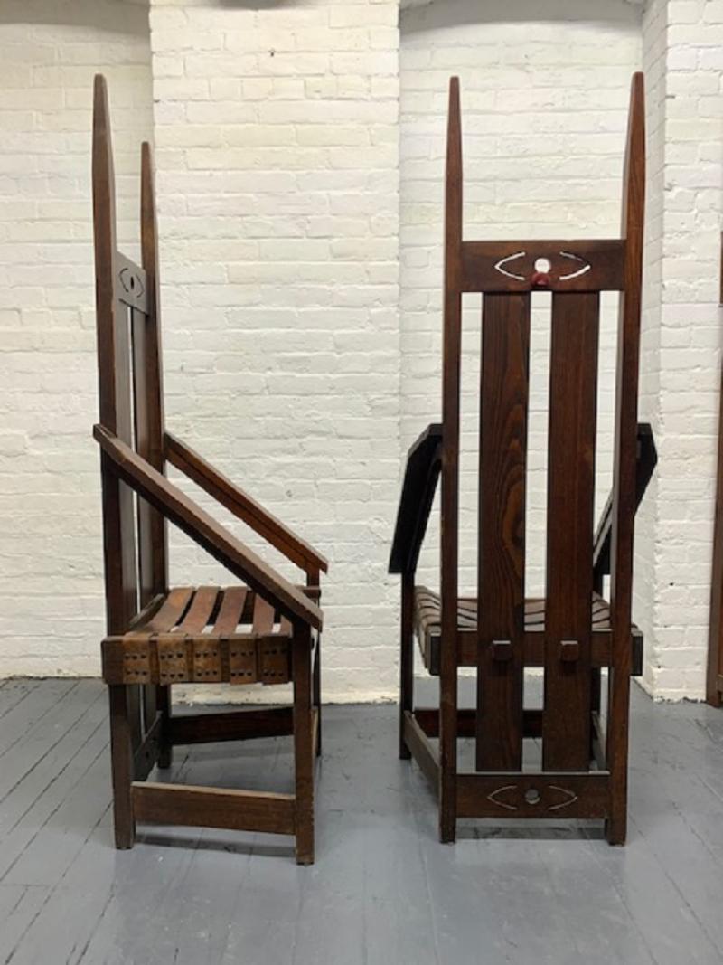 Charles Rohlfs - Pair Oak High Back Mission Chairs in the Style of ...