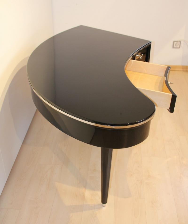 Design Desk, Curved Top, Piano Lacquer, Chrome, France, 1950s