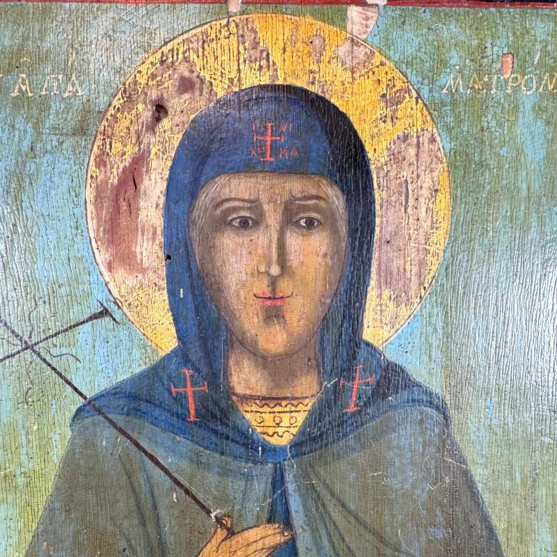 17th Century Icon on Board of Saint Matrona