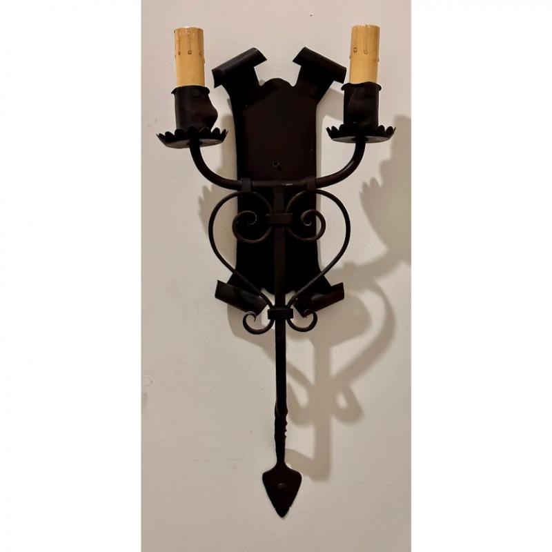 1920's Style Spanish Colonial Wrought Iron Wall Light Sconce