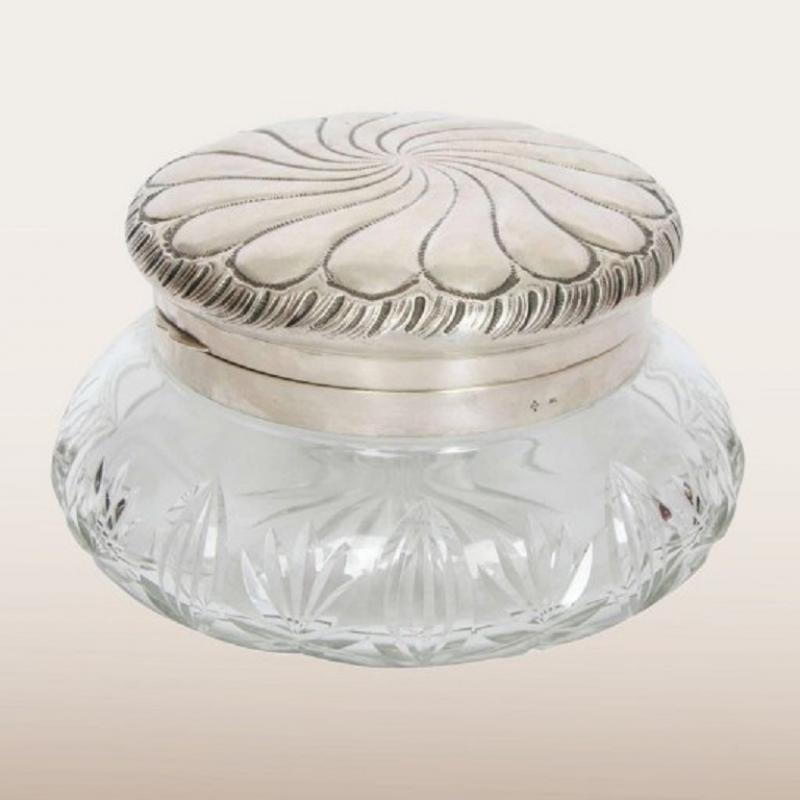 1930's German cut glass bowl with silver top