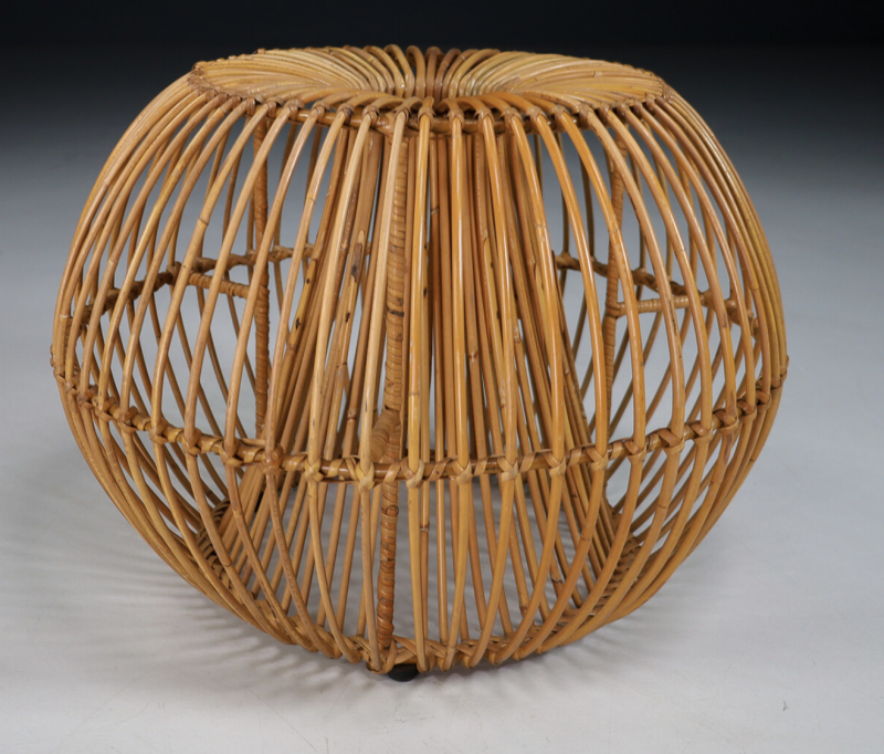 1960s French Round Bamboo Ottoman or Table
