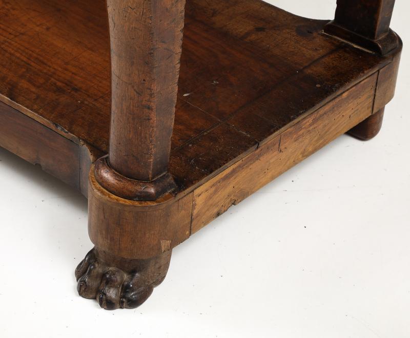 19th C. French Walnut Console with Drawer, Lower Shelf & Lion Claw Feet