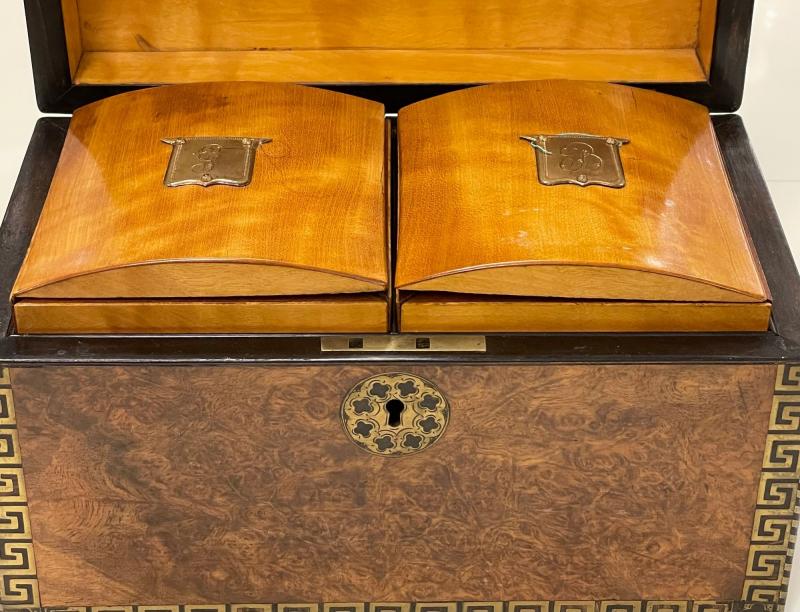 19th Century Tortoise Shell Grain and Greek Key Tea Caddy. Boule, Georgian