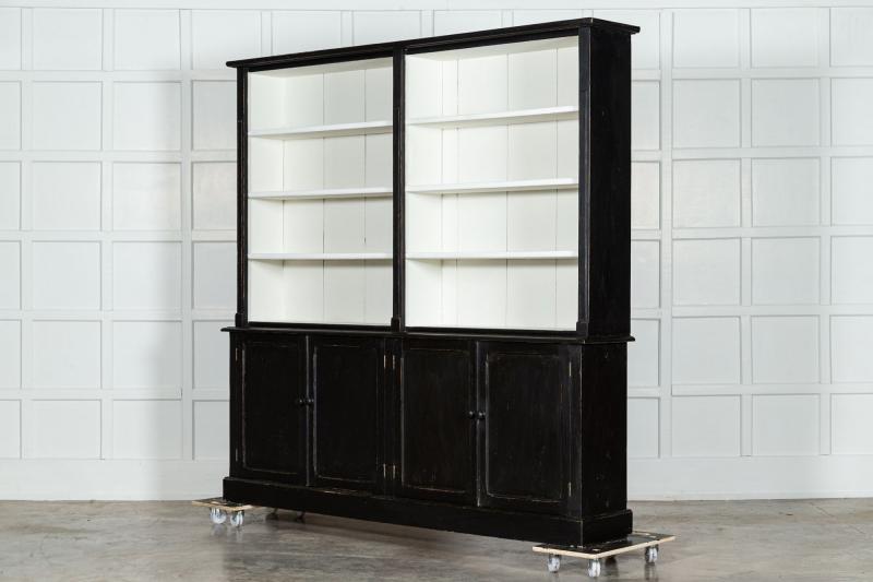 19thC Pair Monumental English Estate Made Painted Bookcases