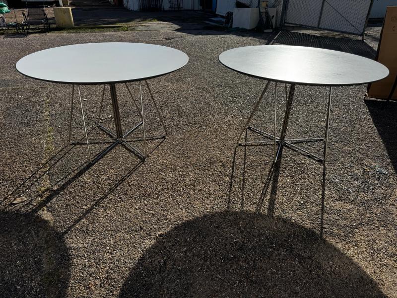 48" Round White Laminate Top Table with Steel Wire Base (2 available)