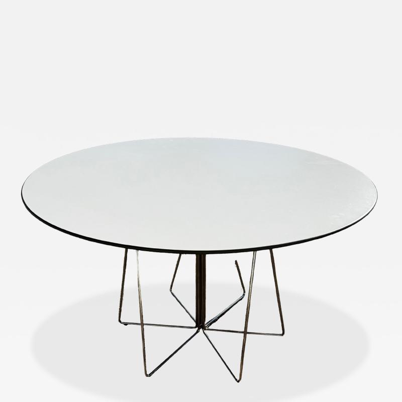 48" Round White Laminate Top Table with Steel Wire Base (2 available)