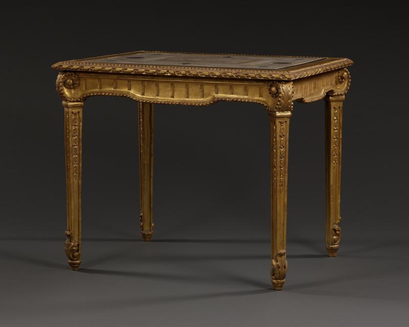 A GILTWOOD NEOCLASSICAL CENTER TABLE WITH INSET SCAGLIOLA TOP