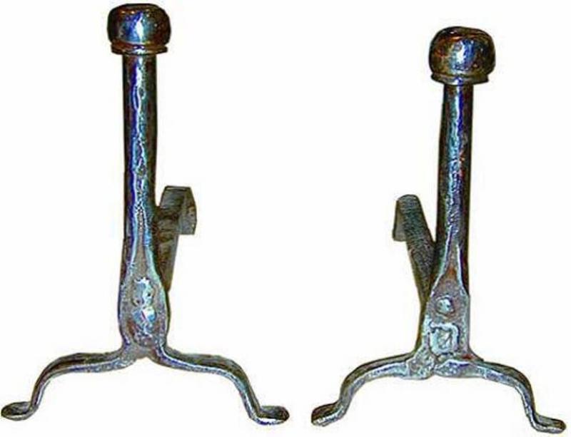 A Pair of 18th Century French Hand-Forged Wrought Iron Andirons