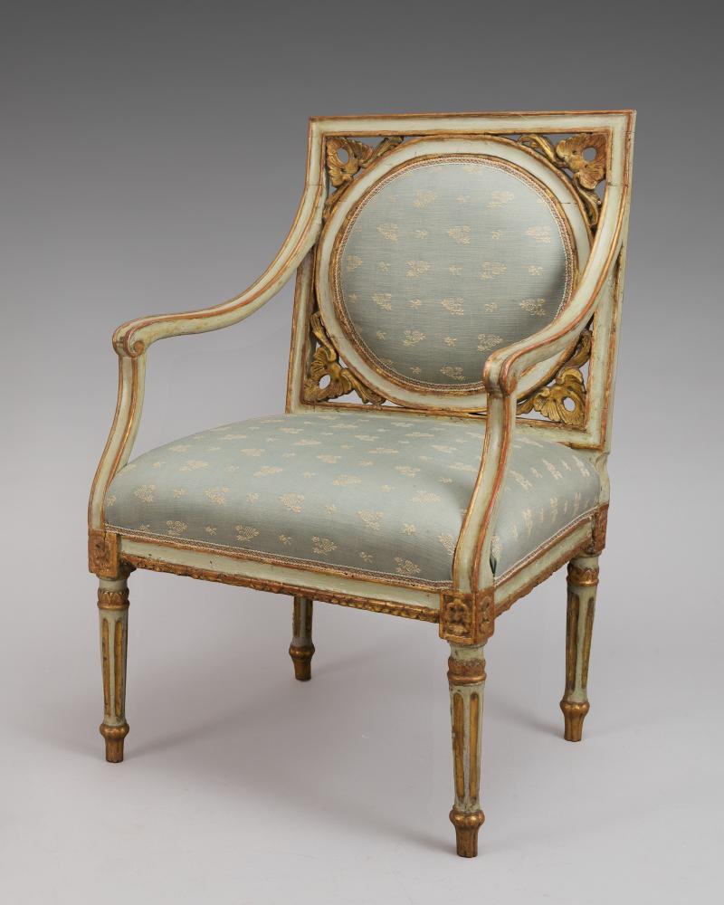A Pair of Painted and Gilded Neoclassical Chairs
