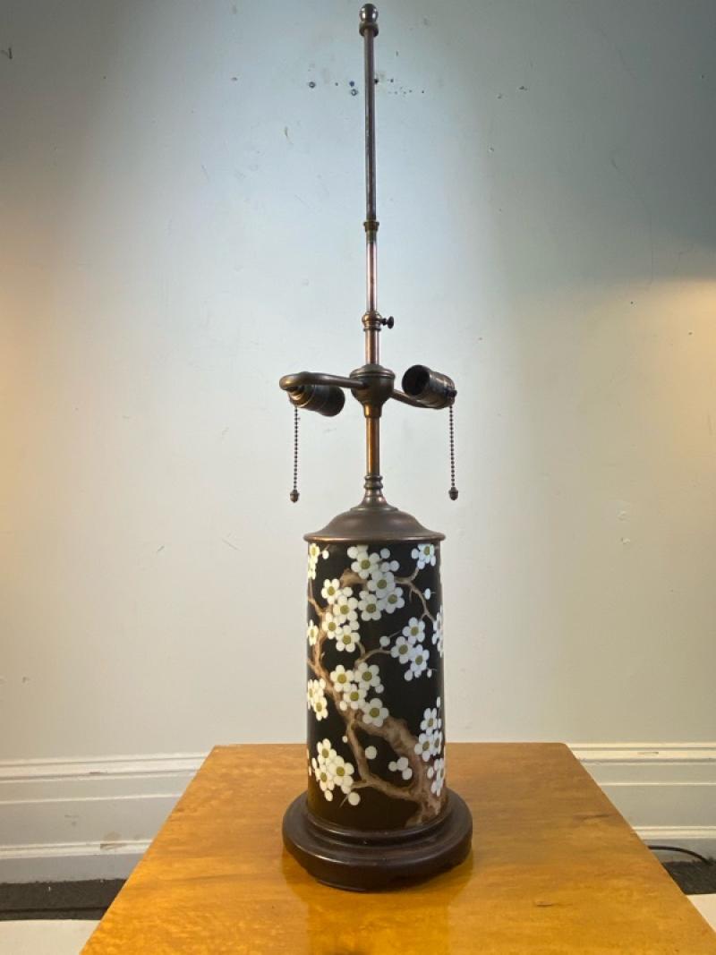 ANTIQUE CHINESE CHERRY BLOSSOM PATTERN CERAMIC LAMP