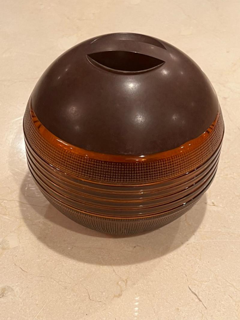 ART DECO AMBER GLASS AND BAKELITE SPHERE TOBACCO JAR