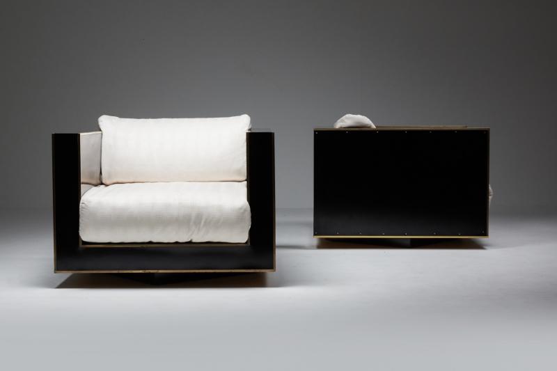 Alain Delon - Maison Jansen Pair of Cubic Lounge Chairs in Black and ...