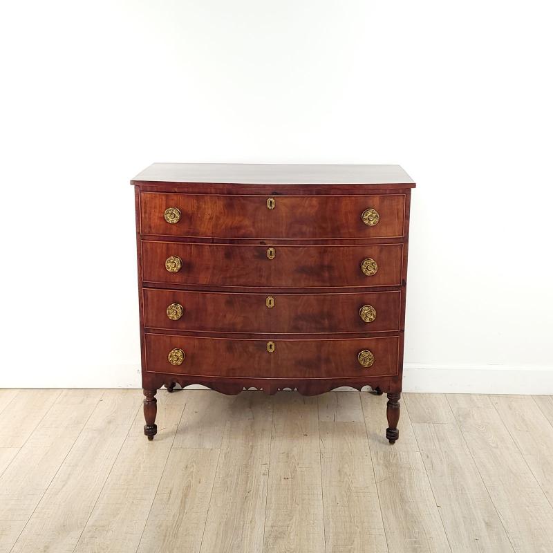 American Federal Period Bow Front Mahogany Chest, circa 1800