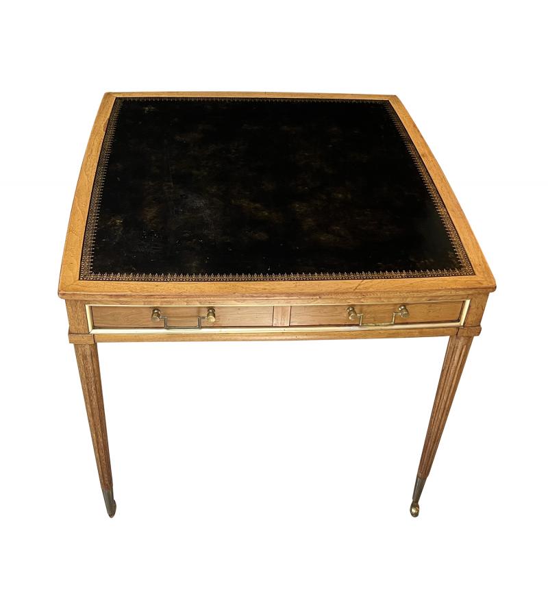 American Neoclassical Style Fruitwood Square Game Table with Leather Top