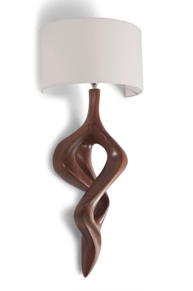 Amorph - Nomi Sconces - Natural Walnut with Ivory silk shade by Amorph