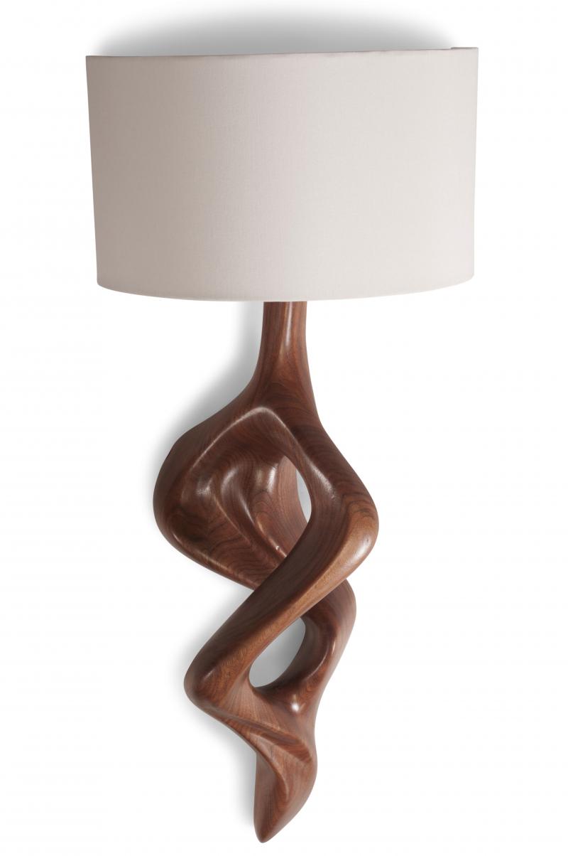 Amorph - Nomi Sconces - Natural Walnut with Ivory silk shade by Amorph