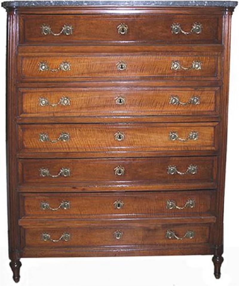 An Italian Louis XVI Fiddleback Walnut Semainier of Exceptional Proportions