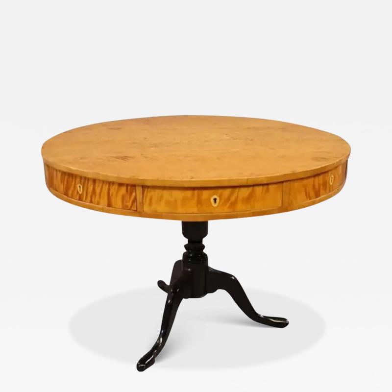 Antique 19th C Biedermeier Game Table W Ebonized Pedestal Legs