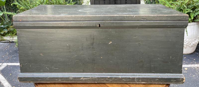 Antique American Folk Art Nautical Trunk W Ship Painting