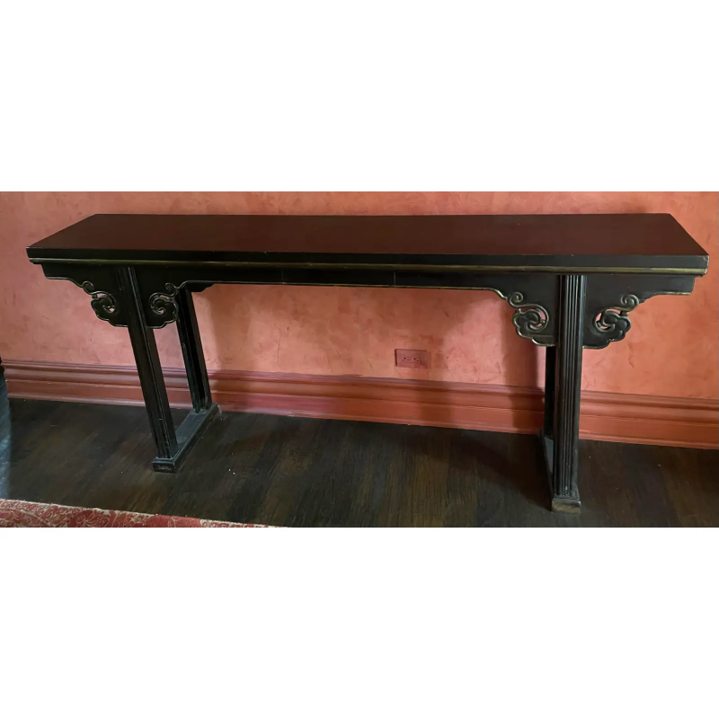 Antique Chinese Ming Style Black Lacquer Altar Console Table