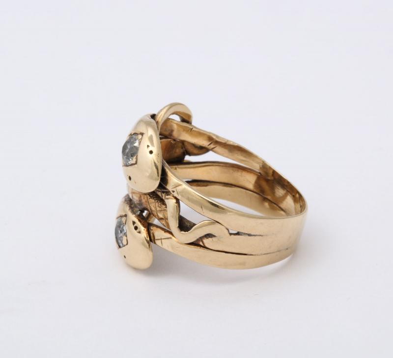 Antique Diamond and Gold Three Headed Snake Ring