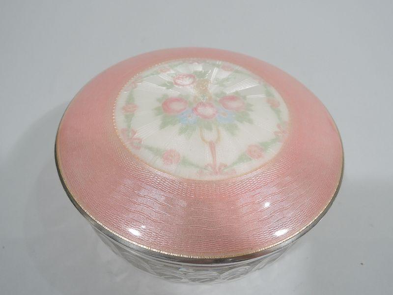 Antique Foster & Bailey Enamel, Sterling Silver & Enamel Powder Jar