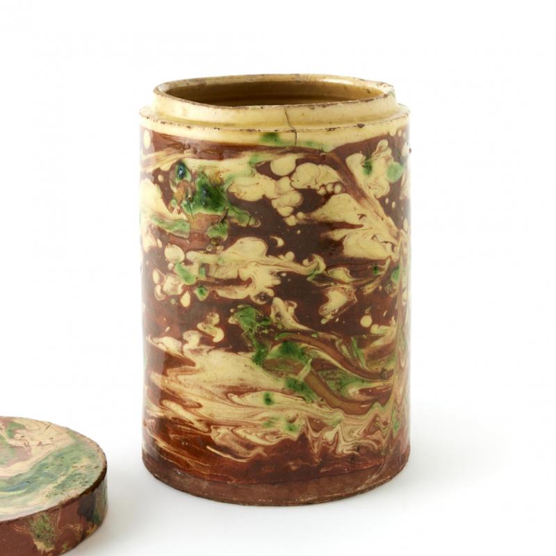Antique Marbleized Terracotta Canister with Lid from Puglia, Italy 1