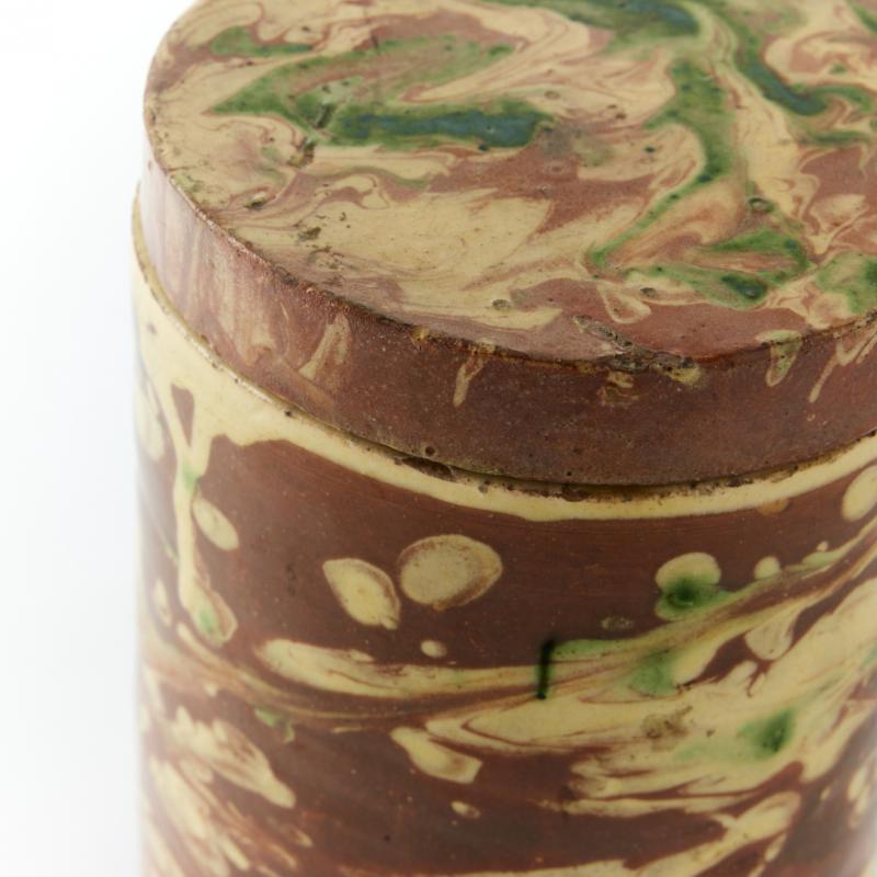 Antique Marbleized Terracotta Canister with Lid from Puglia, Italy 1